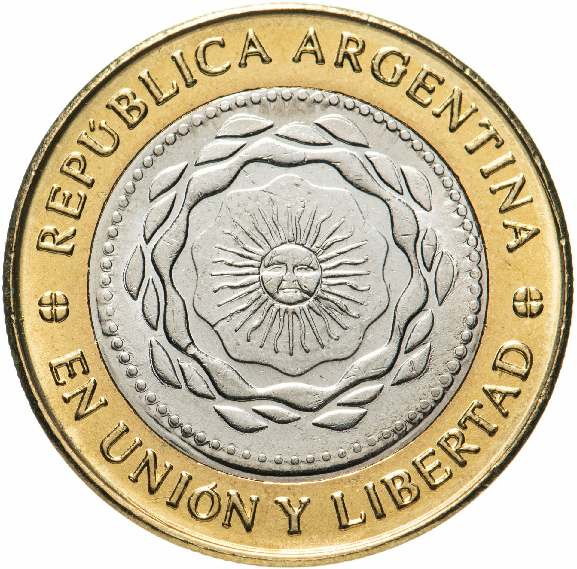 Аргентина 2 песо pesos 2016, Биметалл, в сохранности AU-UNC