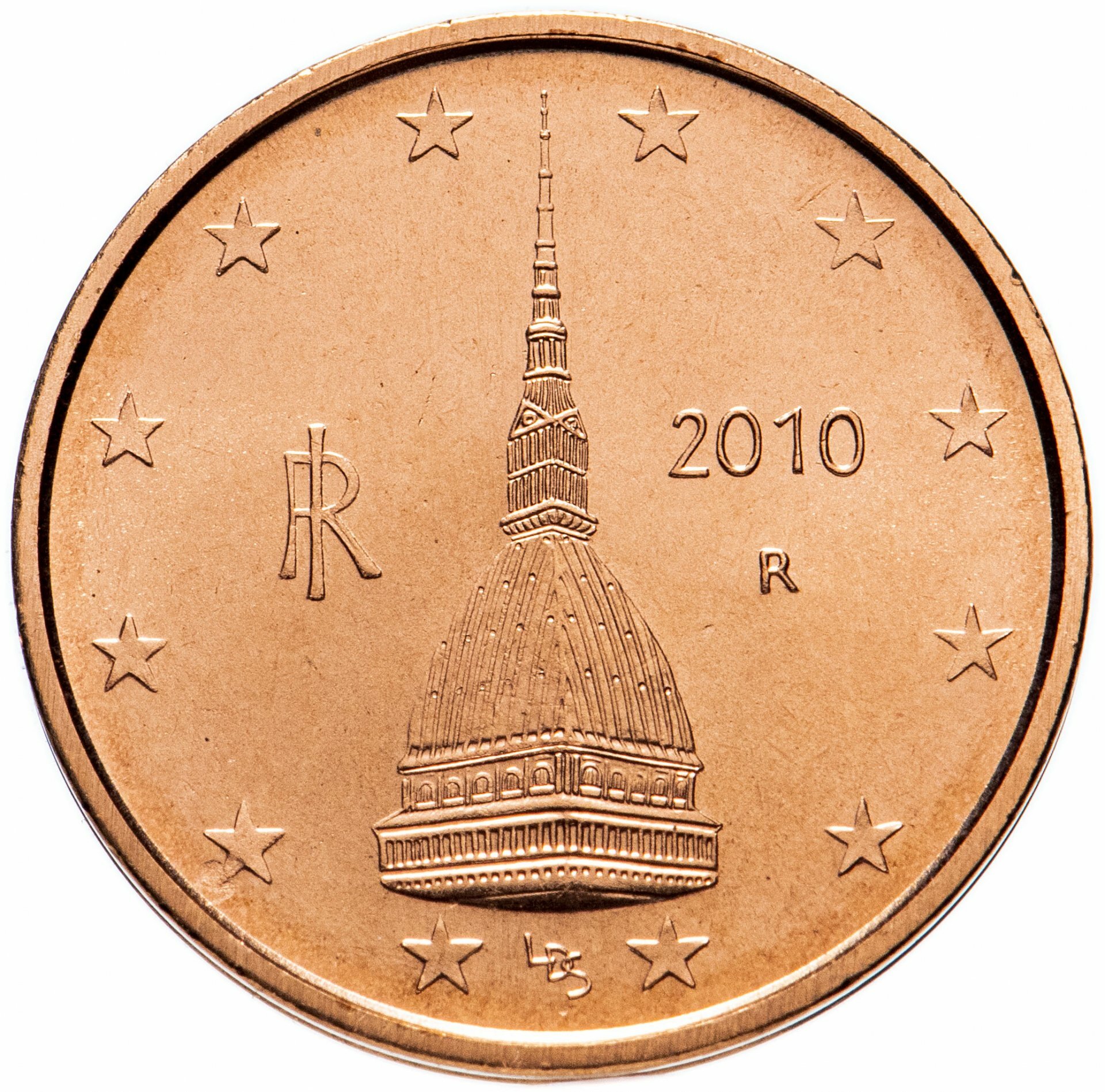Италия 2 евроцента cents 2010, Сталь, в сохранности UNC