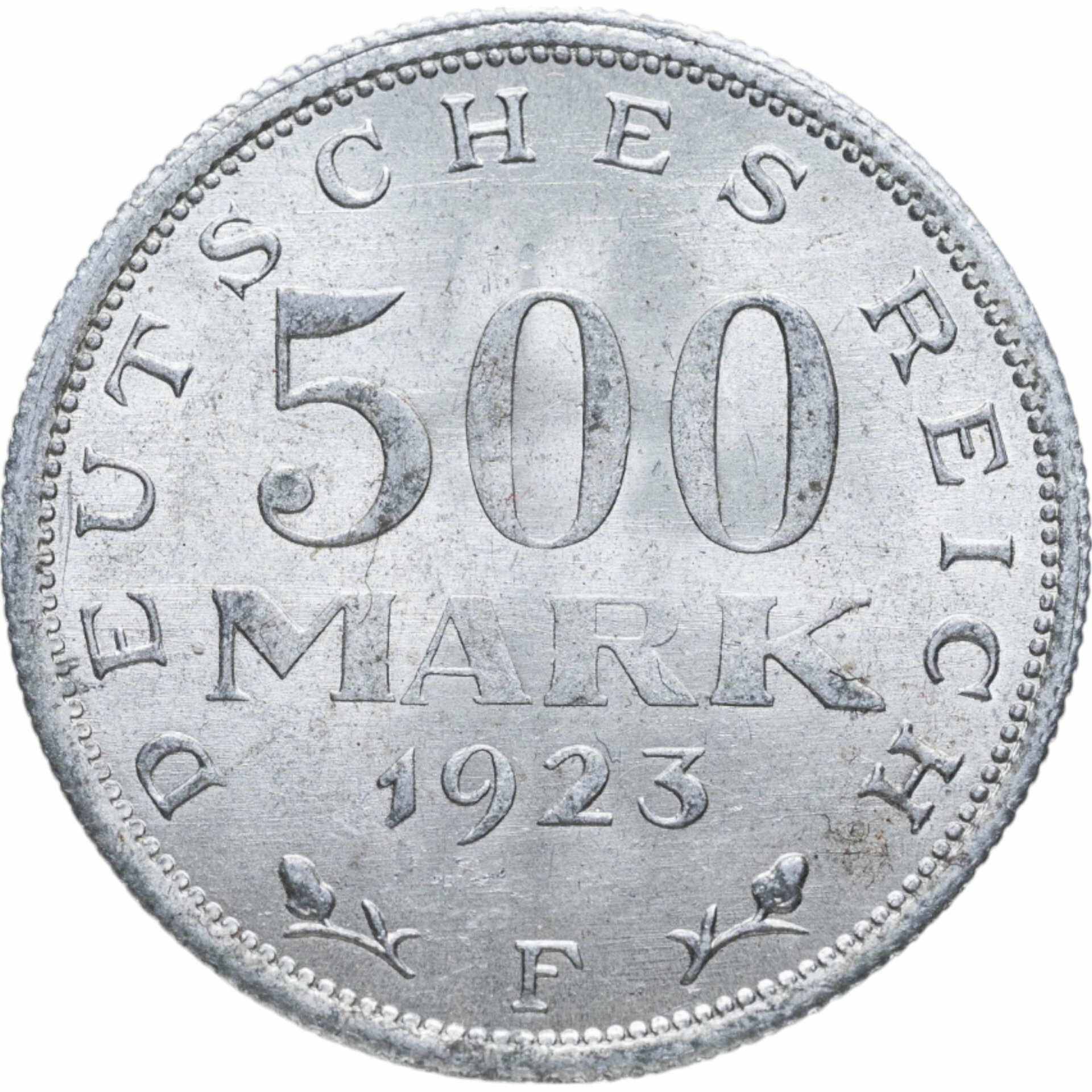 Германия 500 марок mark 1923, знак монетного двора "F", Алюминий, в сохранности UNC