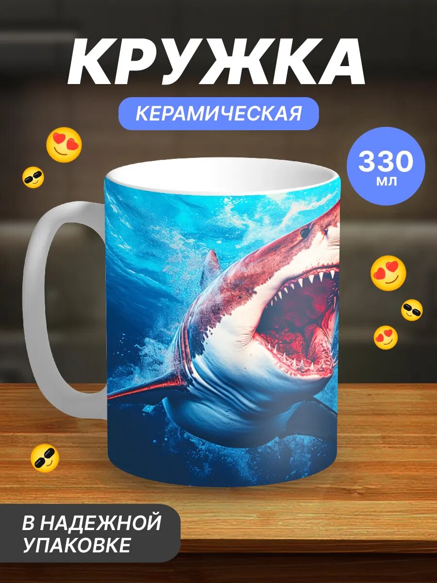Кружка с морским принтом Акула