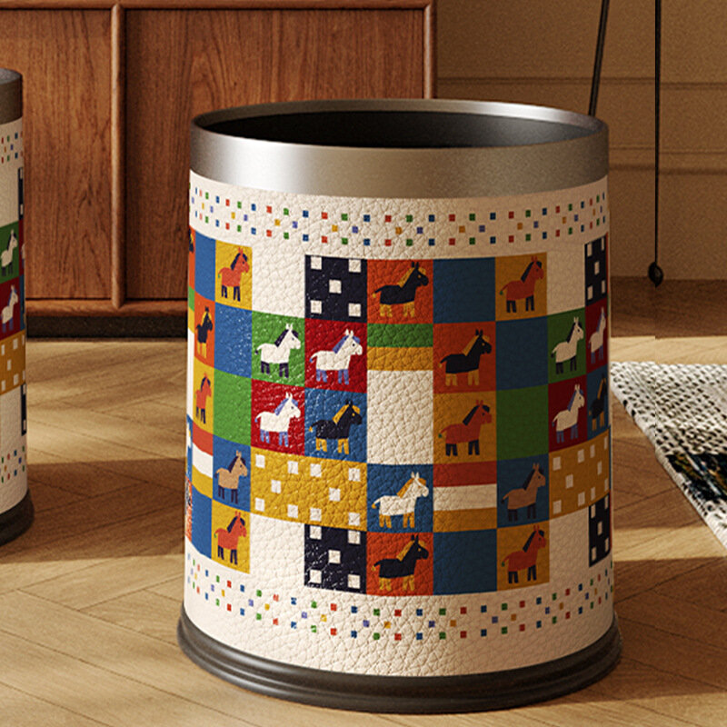 Зеленая винтажная кожаная урна для дома в гостиной, легкая роскошь, высококачественная большая емкость, американская стильная корзина для туалетной бумаги