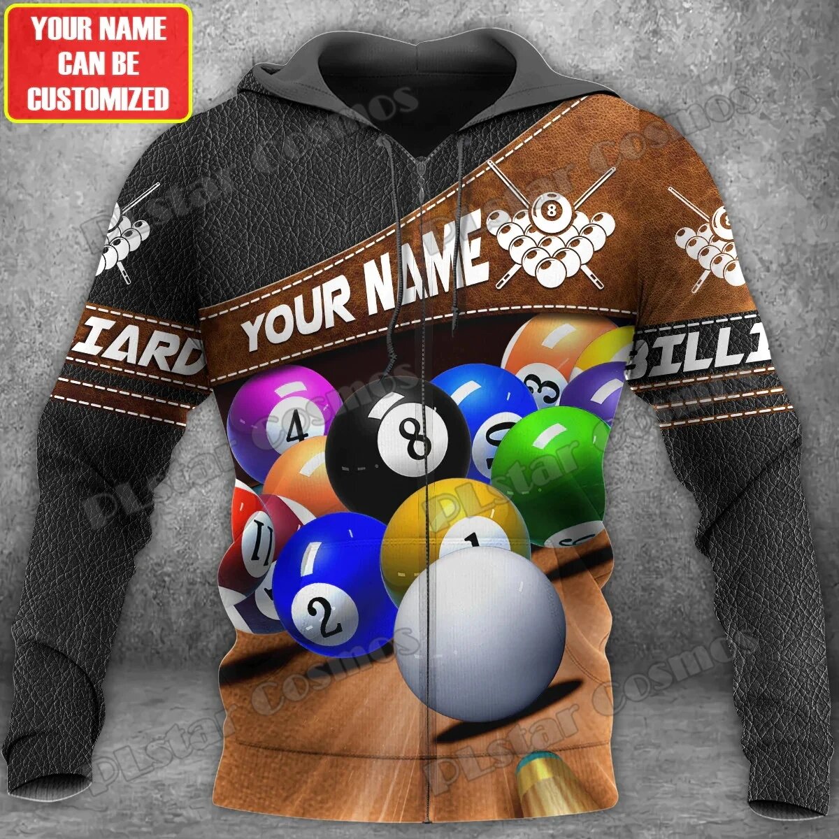 Мужская толстовка с 3D принтом бильярд, XL, zip Hoodie