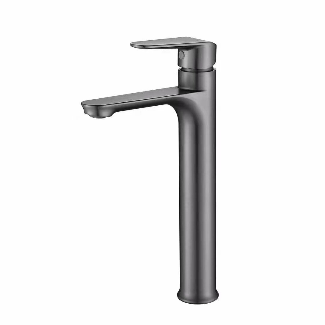 Смеситель для раковины с медным сердечником, горячий и холодный, одно отверстие, серый, для столешницы, смеситель для ванной, керамический клапан, смеситель для раковины