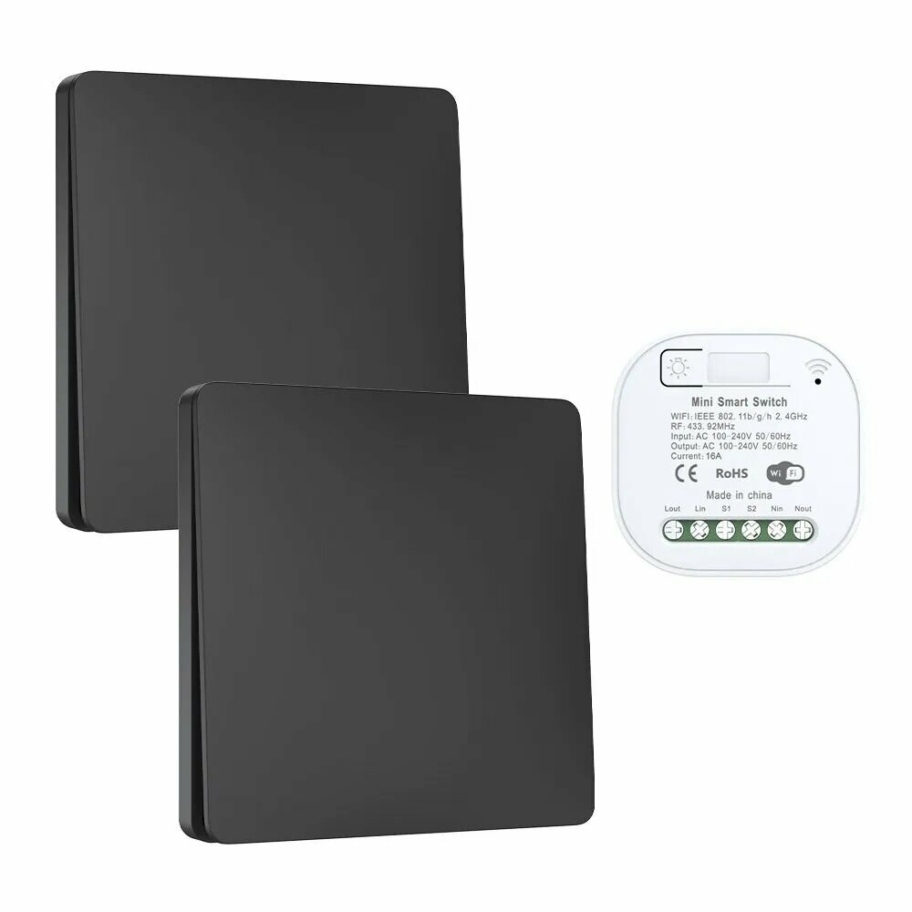 Беспроводной кинетический выключатель света, 1 клавиши и блок управления 433 МГц 220В, 2 шт выключатель, черный