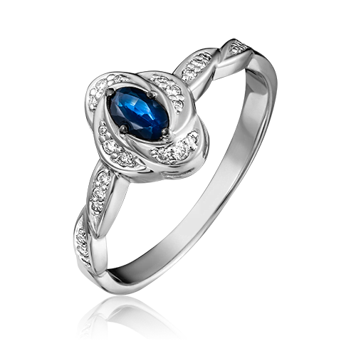 Кольцо, белое золото, 585 проба, бриллиант, сапфир