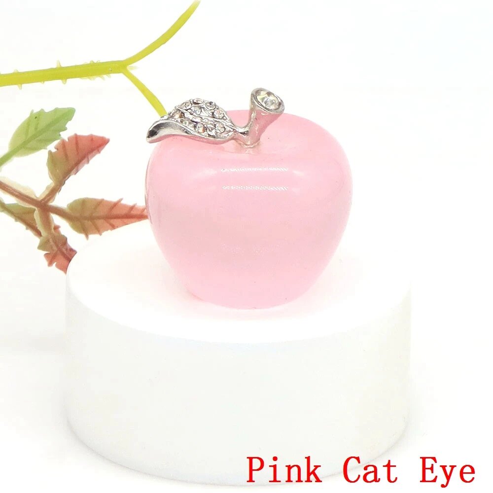 Статуэтка яблоко из натурального камня 48 цветов Розовый, 1pc, Pink Cat Eye