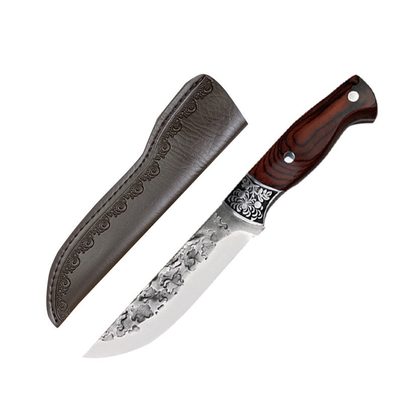 Кованый стальной нож для разделки мяса с гравировкой, бытовой тесак из нержавеющей стали, нож для забоя свинины, говядины и баранины.