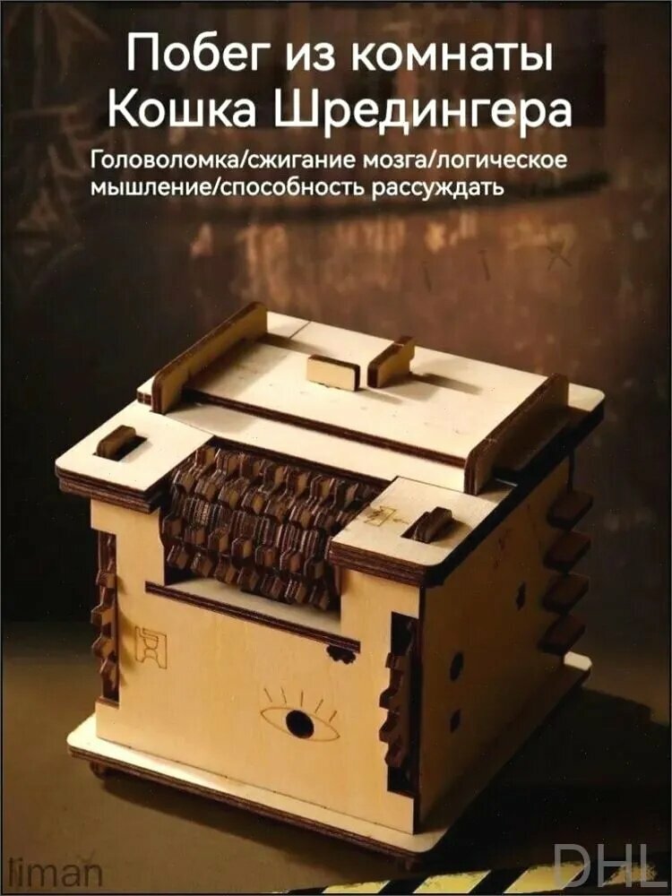 Эксклюзивный деревянный квестбокс Кот Шредингера для всех возрастов