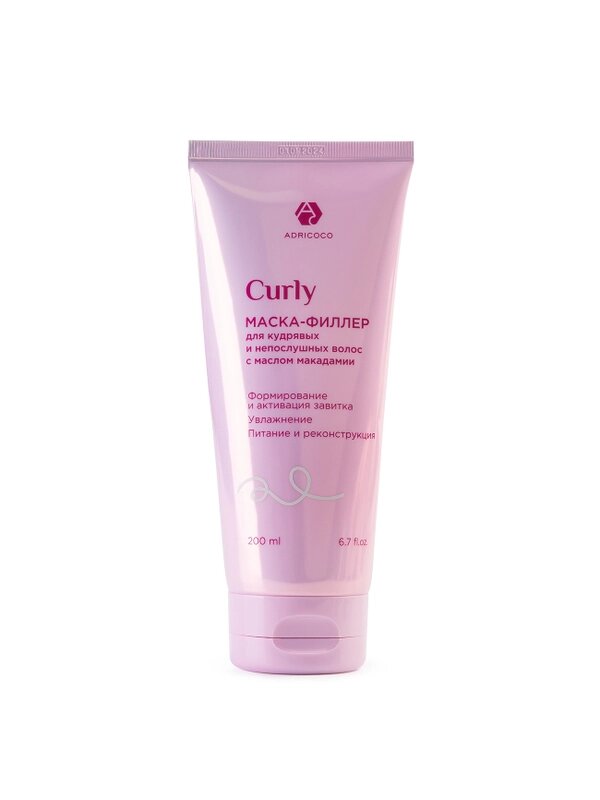 Маска-филлер CURLY для кудрявых и непослушных волос с маслом макадамии ADRICOCO, 200 мл