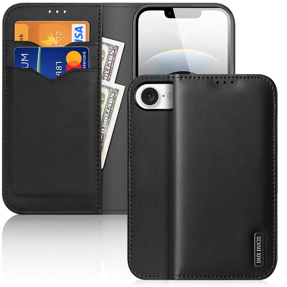 Чехол книжка из натуральной кожи с защитой RFID для iPhone 16e и 17e, серия Hivo Series Case от Dux Ducis