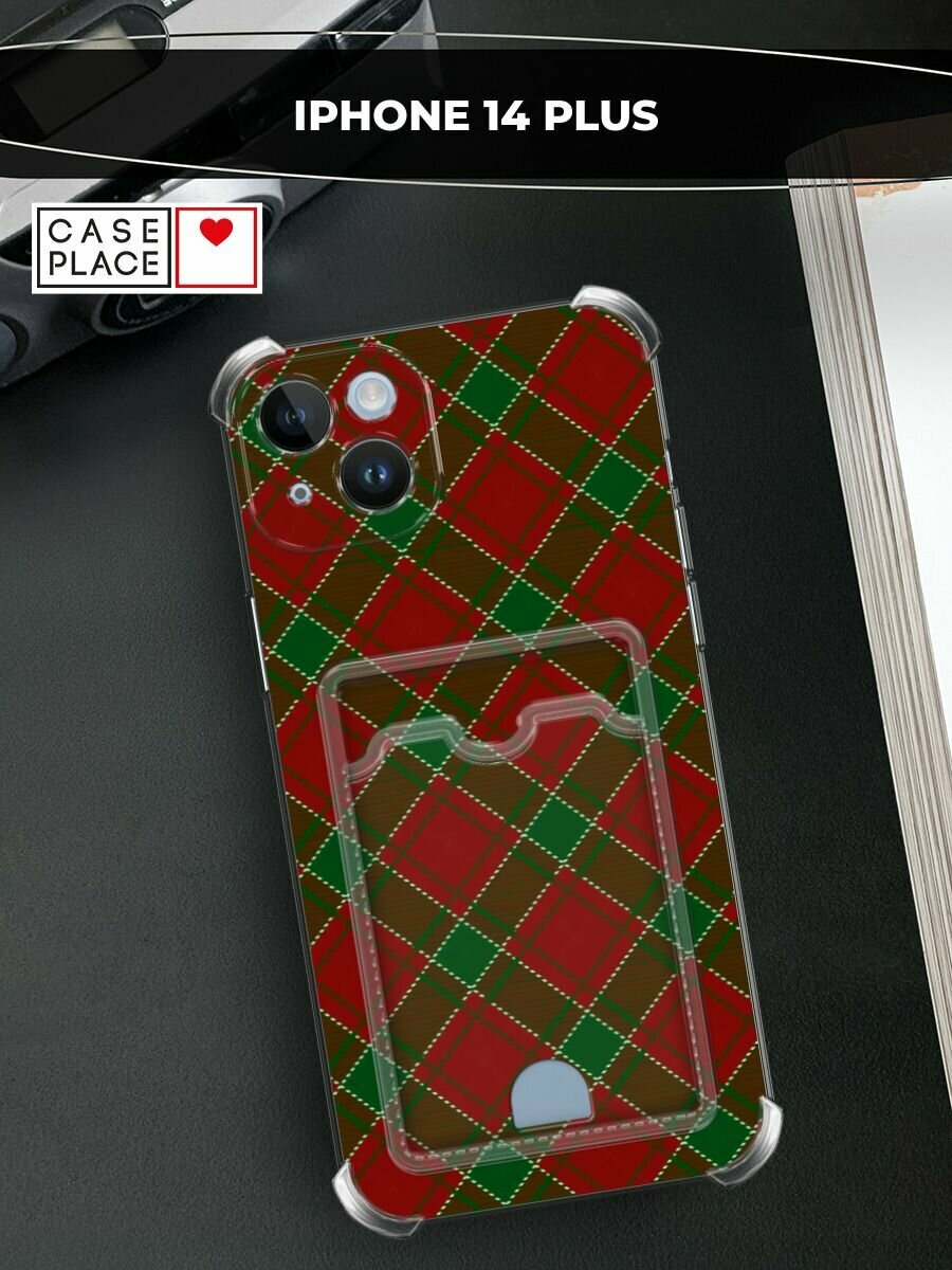 Чехол на Apple iPhone 14 Plus (Айфон 14 Плюс) с картой и принтом Рождественская клетка