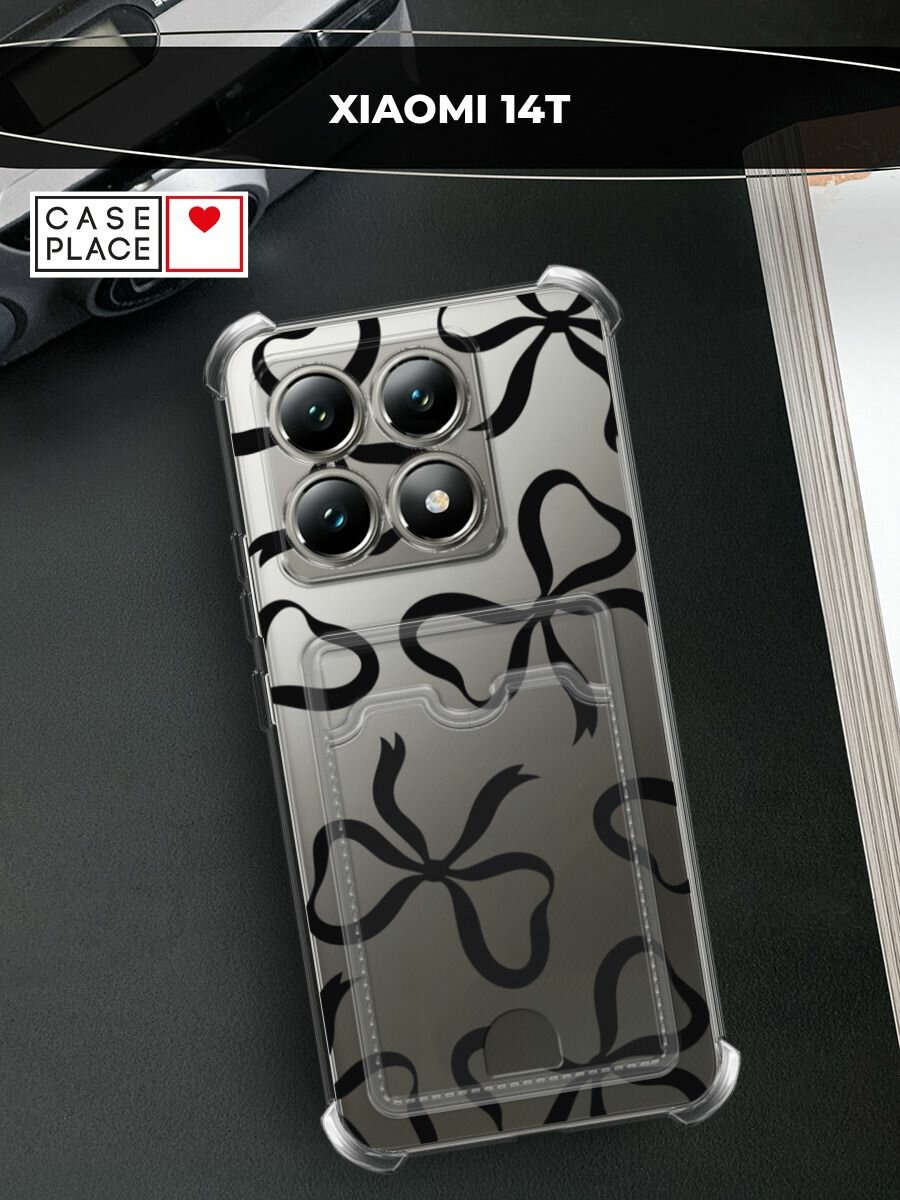 Чехол на Xiaomi 14T (Сяоми 14T) с картой и принтом Черные бантики
