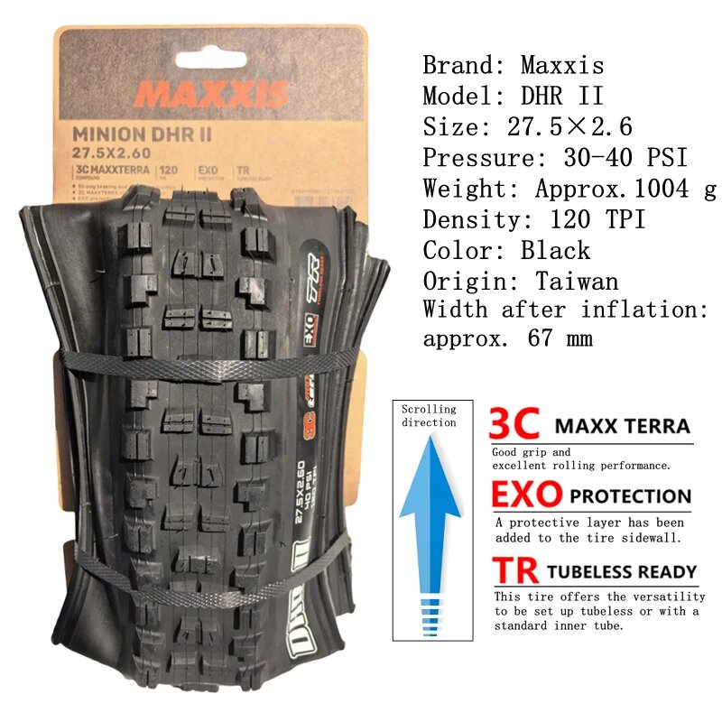 Maxxis Minion DHR II 27.5x2.6, 3C, EXO, TR
