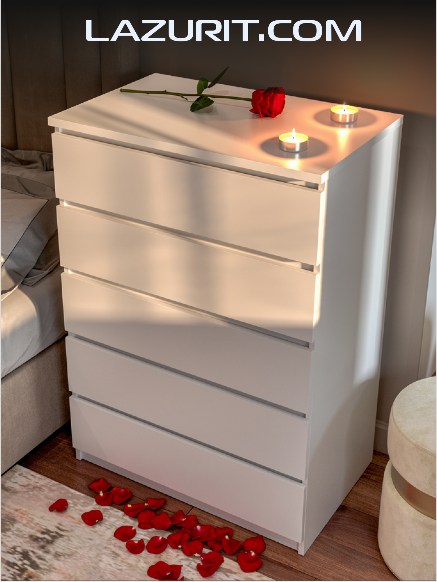 Комод для одежды большой белый Lazurit Ketrin высокий с ящиками под телевизор в спальню прихожую детскую 79х51х113 см