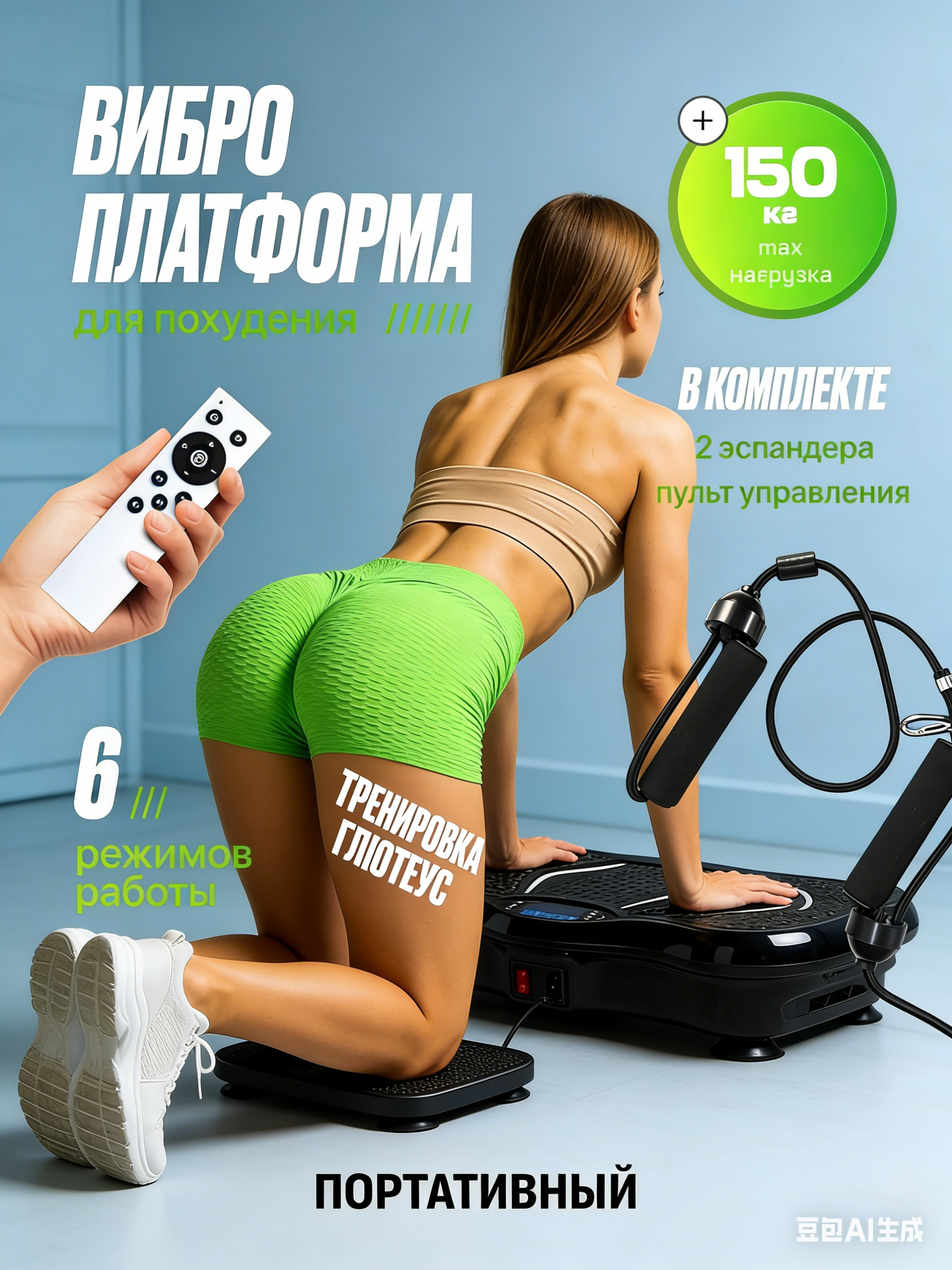 Виброплатформа для похудения, тренажёр для занятий дома, 99 скоростей, эспандеры 2 шт, черный с Bluetooth