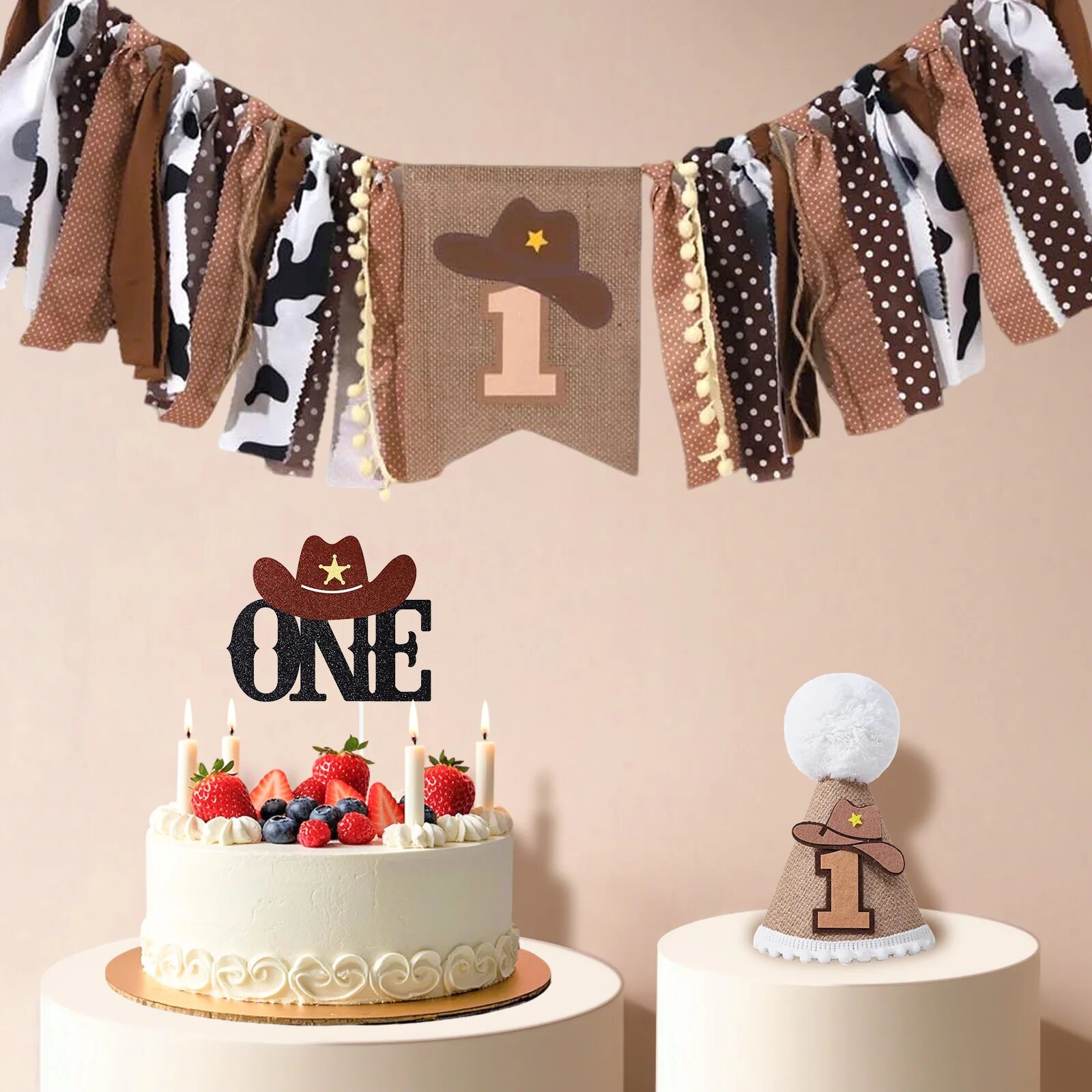 Cowboy 1st Birthday Decorations Set three-piece suit