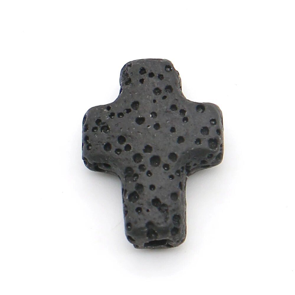 Полудрагоценные бусины-кресты из вулканического камня 10 шт. Черный, K-10pcs