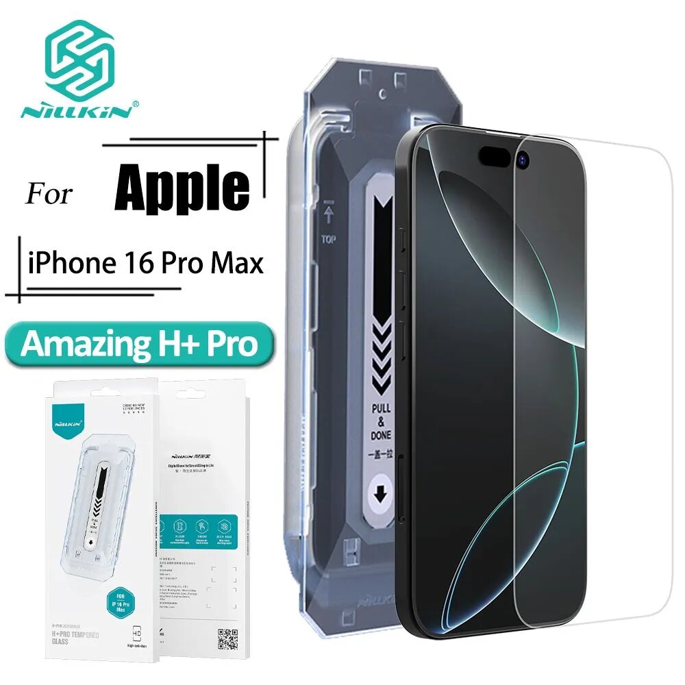 Закаленное стекло NILLKIN для iPhone 16 Pro Max с защитой от царапин, отпечатков пальцев, антибликовым покрытием, H + Pro, Прозрачная защита экрана от взрыва на 9 часов
