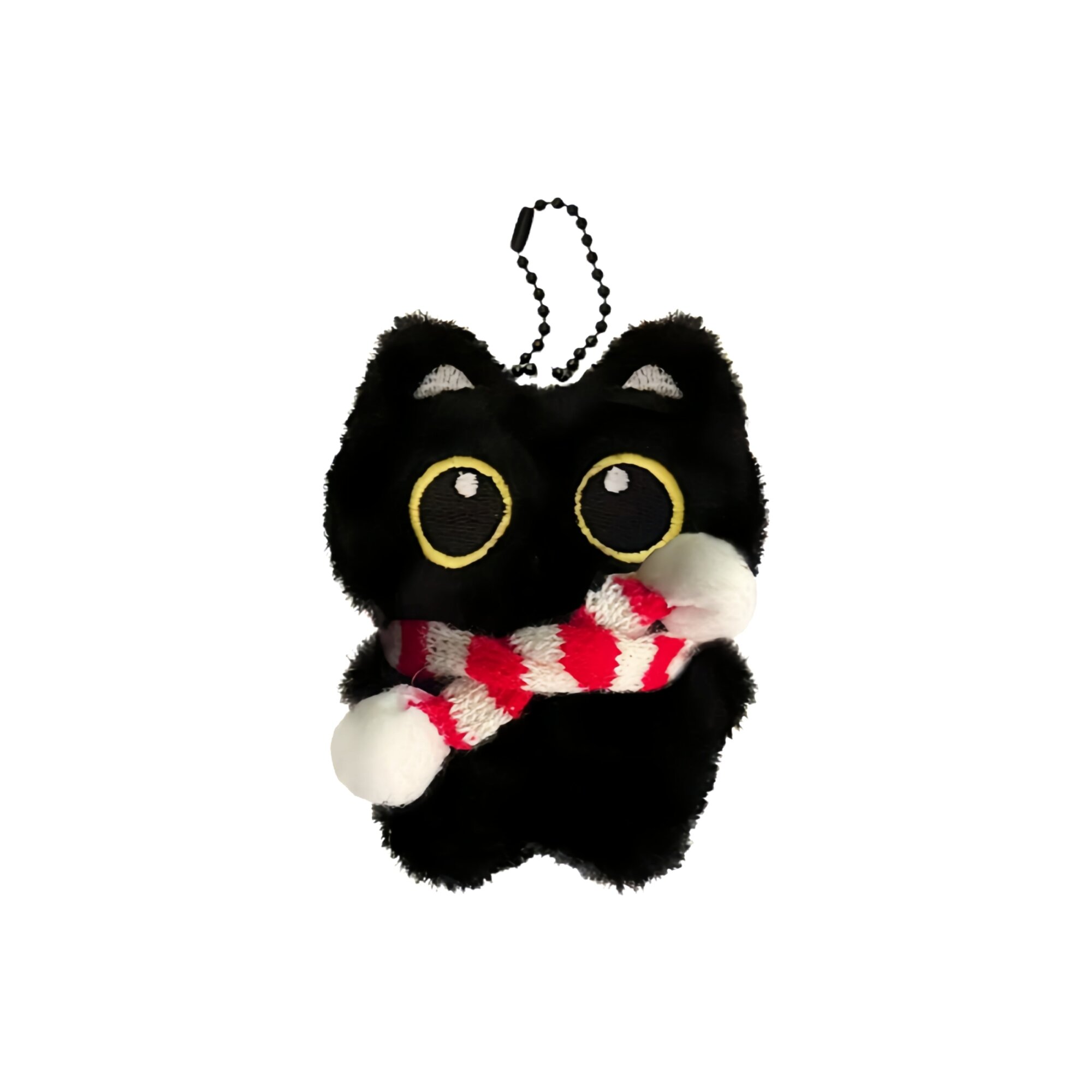 Плюшевый брелок унисекс BOBIXIONG Милый черный кот, Red White Scarf Small Black Cat-Bead Chain Style, 10 см