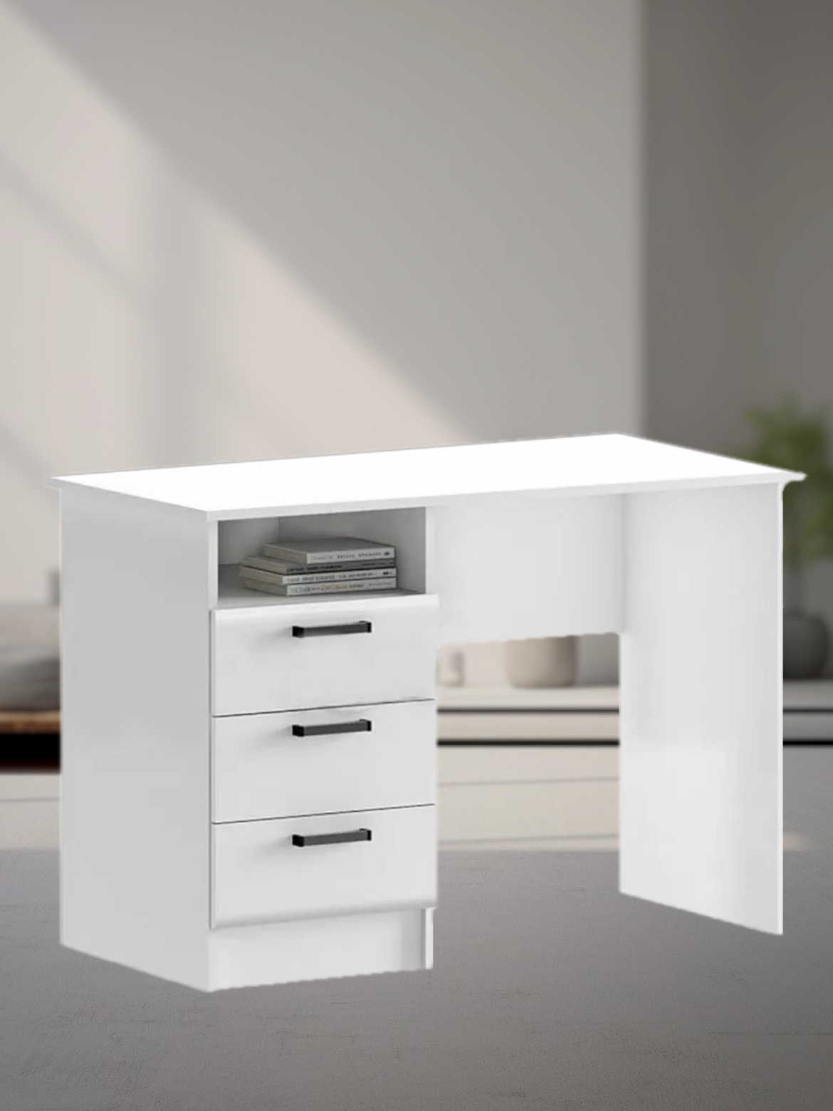 Письменный стол компьютерный с полкой, 2 ящика, Вега NEW, 110х75х55 см, Белый глянец / Белый