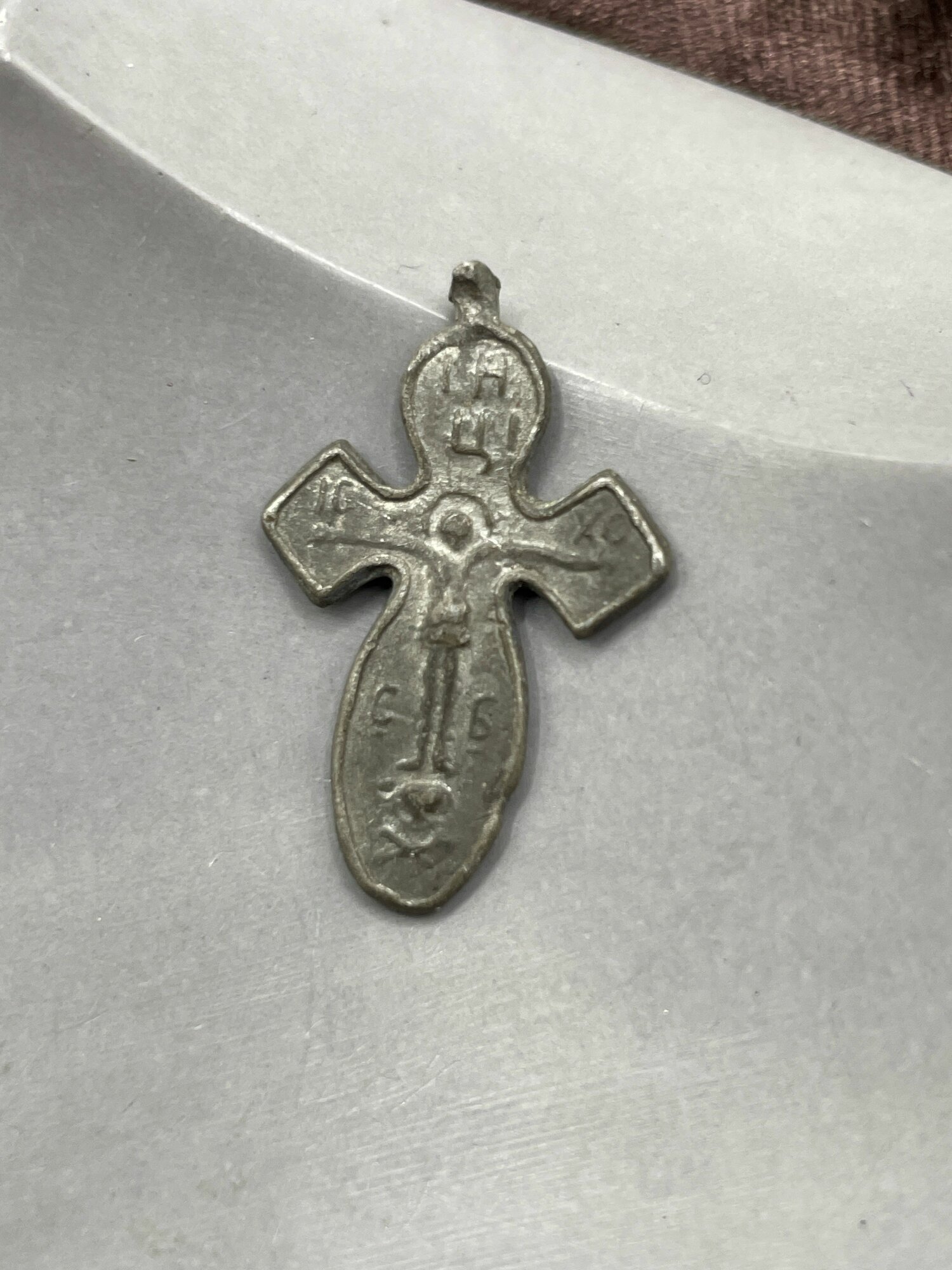 Винтажный нательный крест крестик, кулон, серебрение