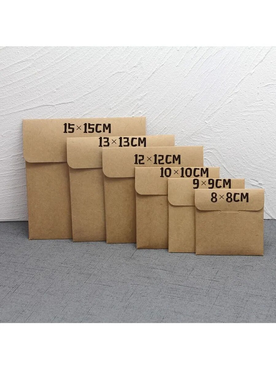 Квадратный конверт из крафт-бумаги (9x9 см, коричневый)