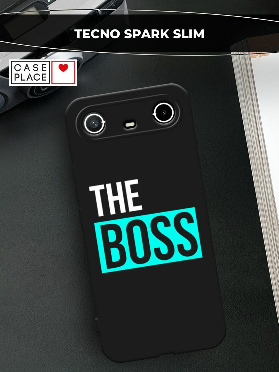 Черный матовый чехол на Tecno Spark Slim / Текно Спарк Слим с принтом The boss