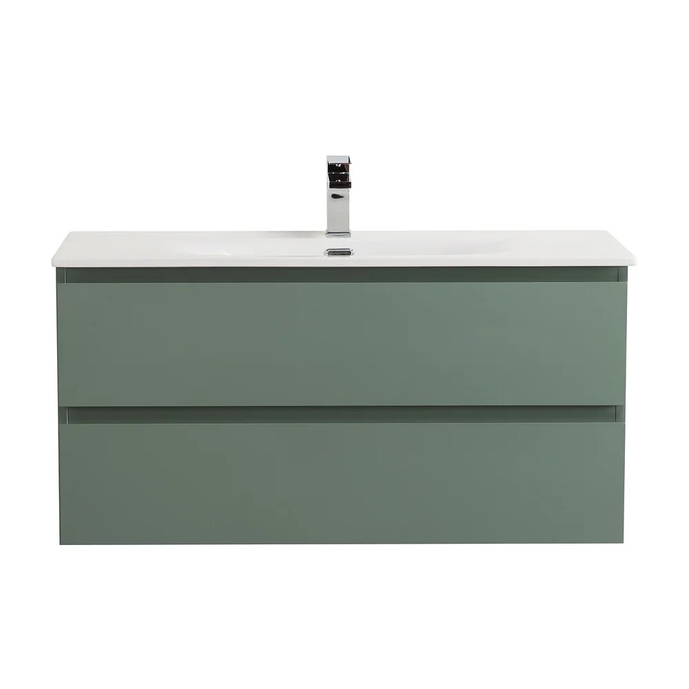 Тумба с раковиной BelBagno Kraft 100 подвесная, 101 см, зеленая, матовая, из МДФ, с ящиками, раковина для ванной, фаянсовая, прямоугольная, встроенный слив-перелив