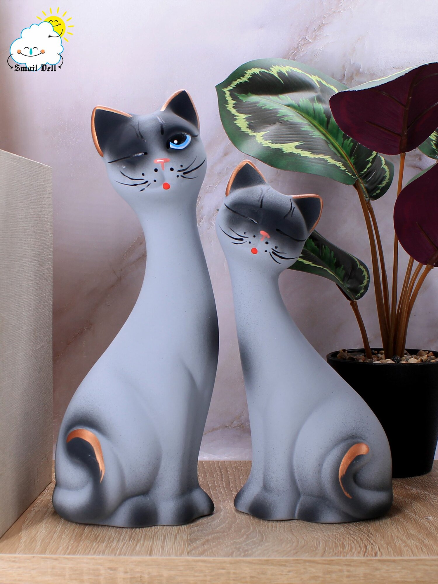 Статуэтки Кот и Кошка "Кит и Кэт" 24 см и 21 см, керамика, серого цвета