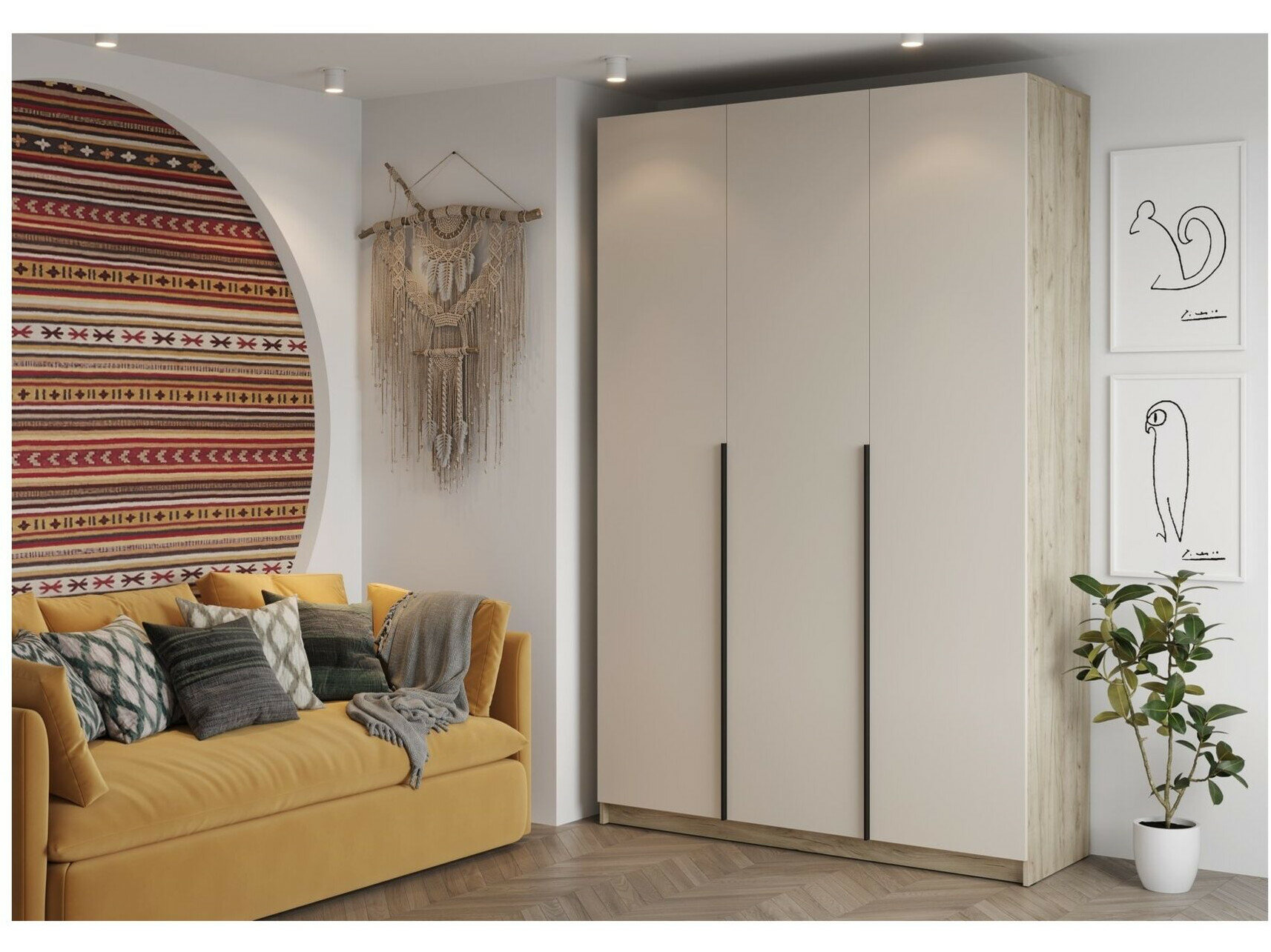 Шкаф ШК-004 комбинированный, трехстворчатый, ЛДСП, крафт серый/кашемир