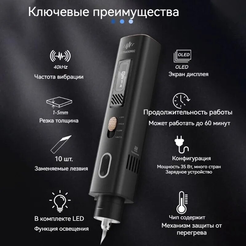 Ультразвуковой нож JAKEMY JM-YIO PRO для рукоделия, 4 режима работы, резка до 5 мм, 70 шт насадок — фото 1