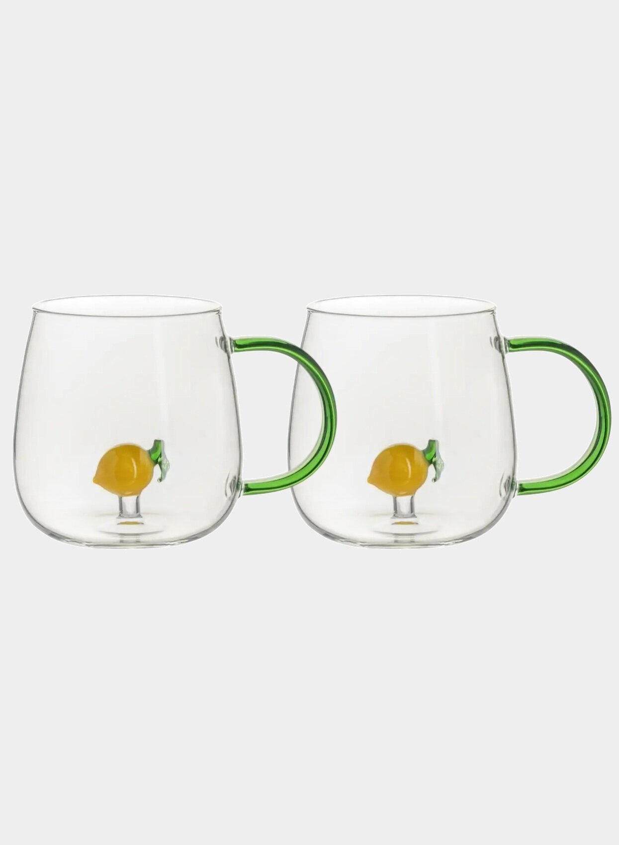 Набор 2 кружки, 400 мл, стекло, зеленая ручка, Лимон, Lemon (Anna Lafarg)