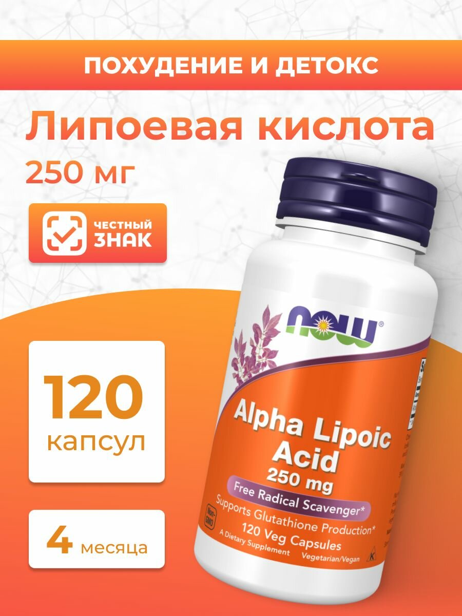 NOW Alpha Lipoic Acid, Альфа-Липоевая Кислота 250 мг 120 капсул