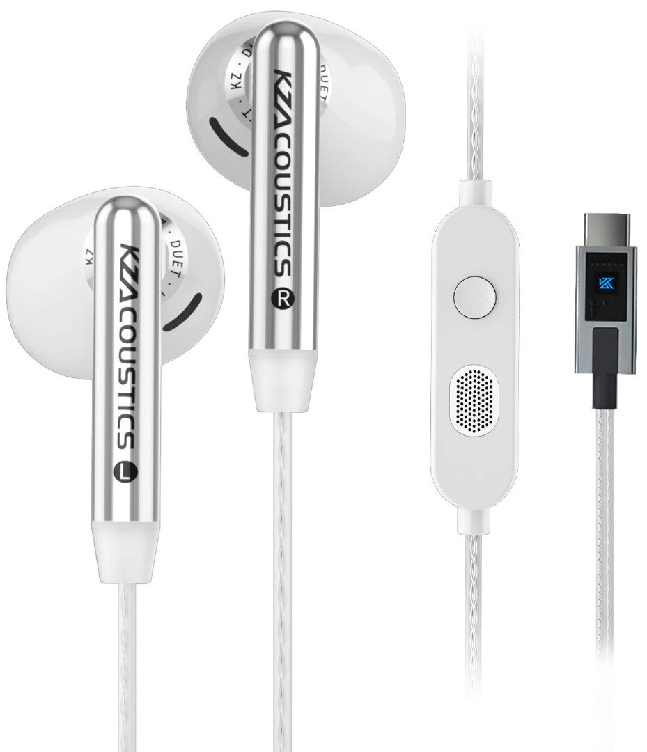 KZ Duet с микрофоном USB Type-C, белый, проводные наушники