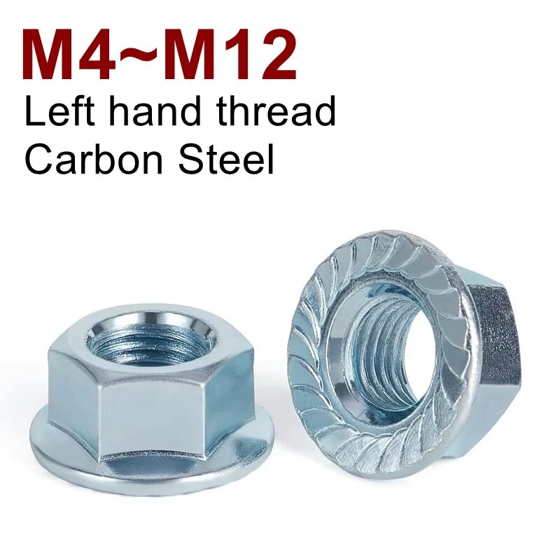 Фланцевые гайки RYBZJ, левая резьба, углеродистая сталь, оцинкованные, M4-M12 M8x1.25 (10pcs)