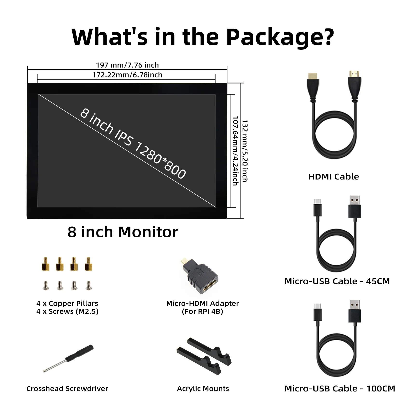 10.1-дюймовый IPS-дисплей HDMI для Raspberry Pi 8inch
