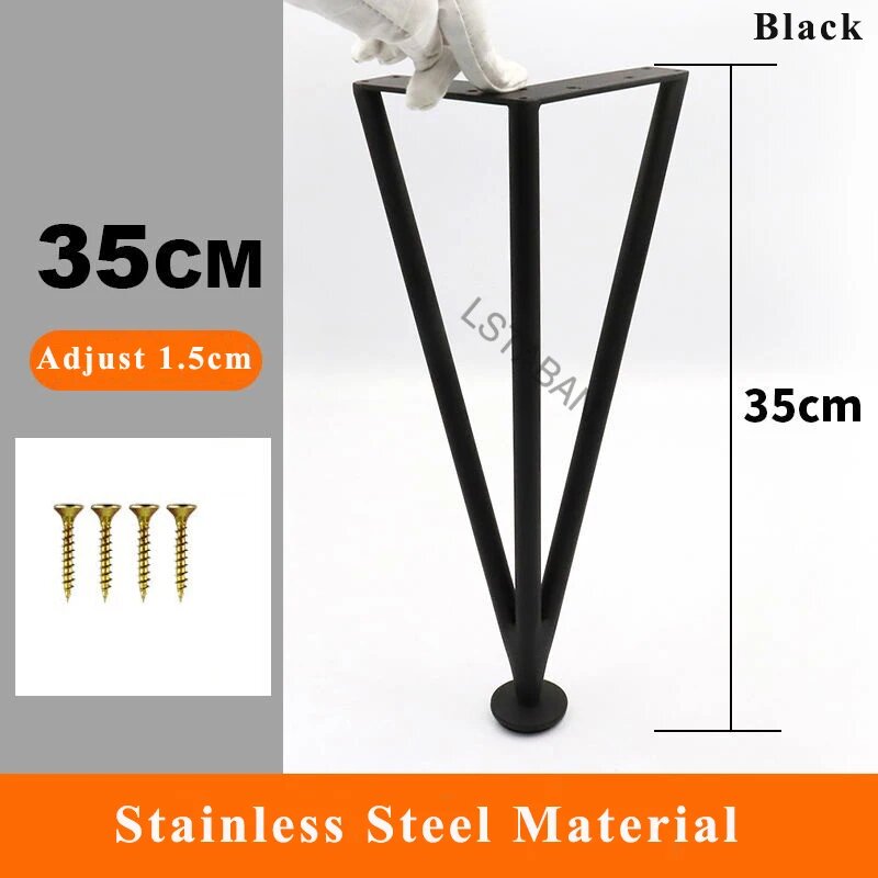 Утолщенные ножки для мебели из нержавеющей стали ножки для ванной комнаты Черный, Black 35cm 1pc