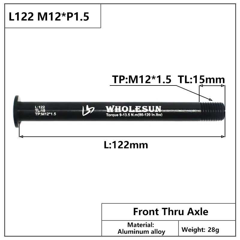 Ось передняя thru axle, L122 M12x1.5 TL15, алюминий