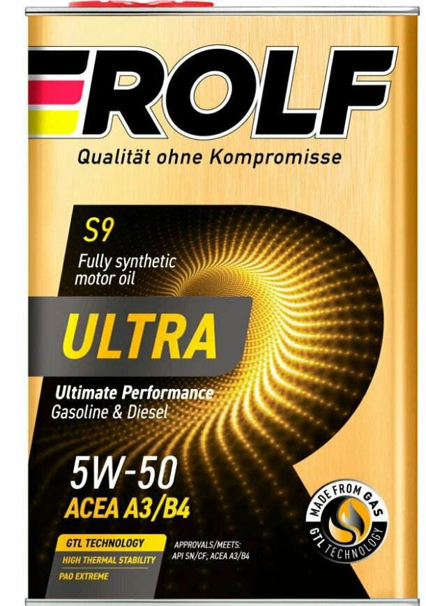 Масло моторное ROLF ULTRA A3/B4 SN/CF 5W50, синтетика, 4 литр ULTRA A3/B4 SN/CF 4л 322952