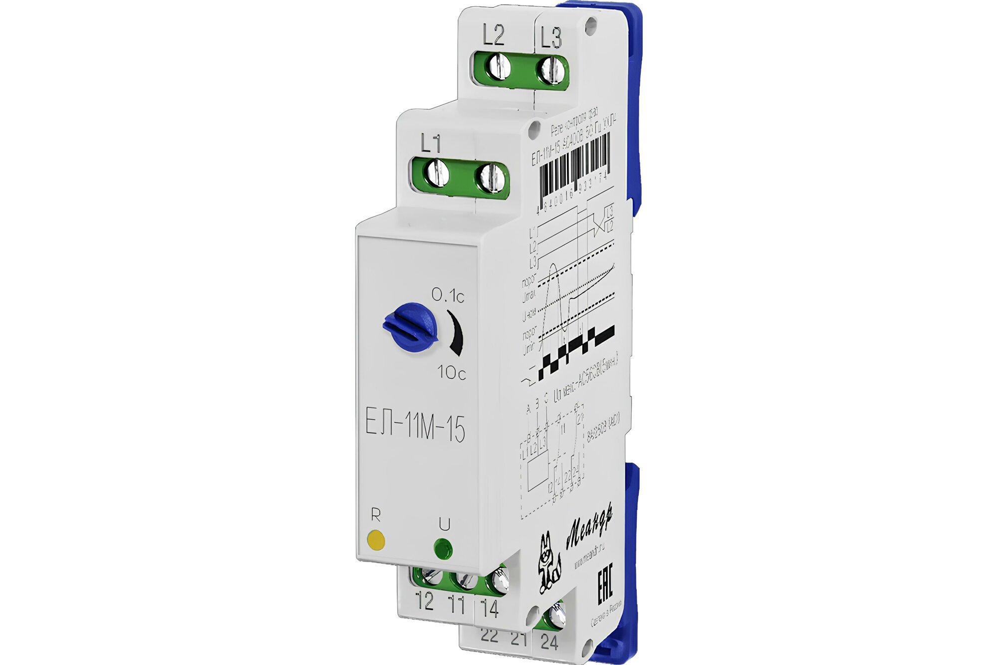Реле контроля фаз Меандр ЕЛ-11М-15, 8А, 400В, IP40, 18x62x93 мм
