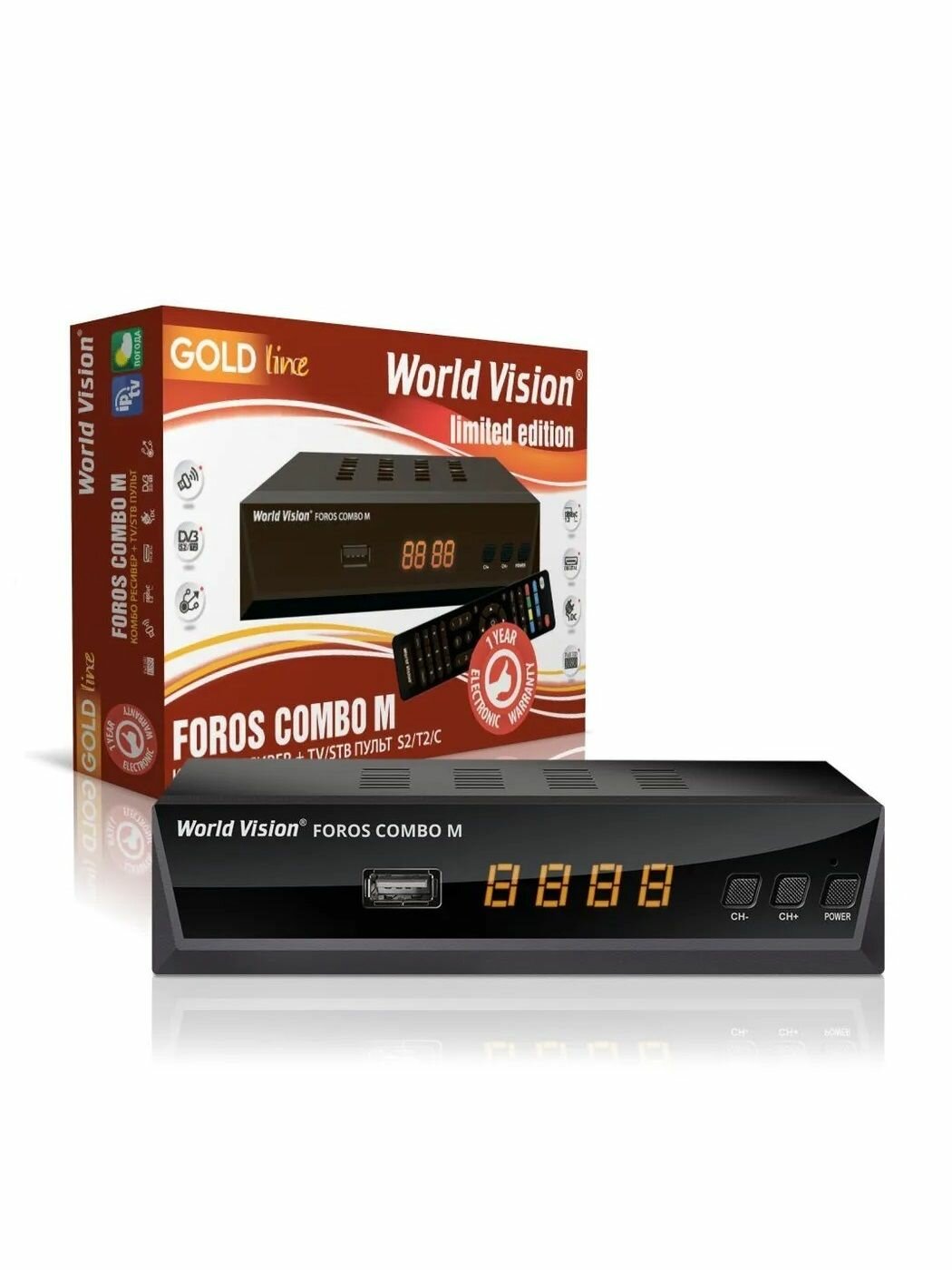 World Vision Foros Combo M DVB-T2/C/S2 Цифровой приемник с обучаемым пультом