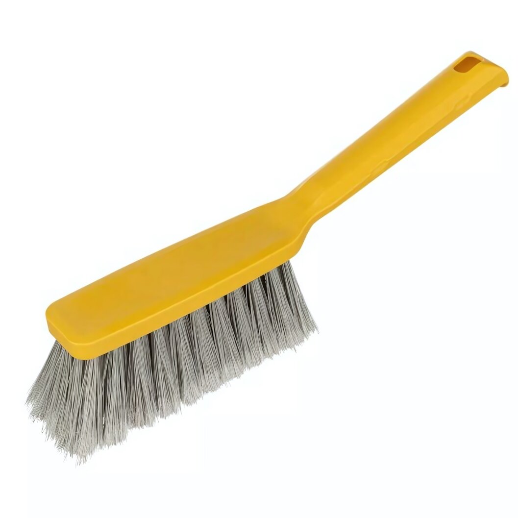 Щетка-сметка для уборки, пластиковая, желтая, густая щетина, эргономичная ручка