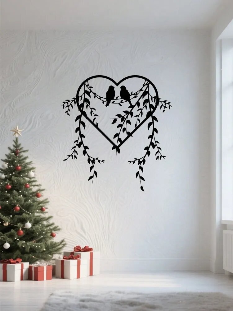 Кованая настенная панель "Птица и плющ" для сада и интерьера