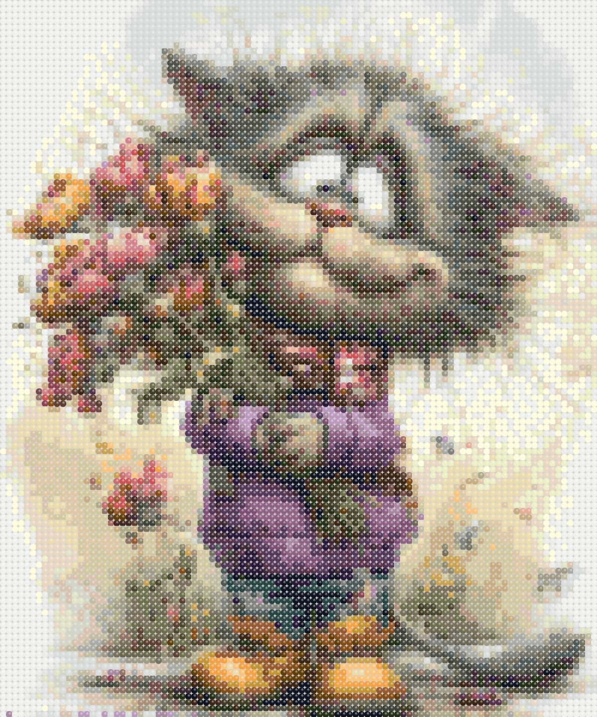 Схема вышивки бисером Букет с котом (на бумаге, без бисера и ткани) 100х120 стежков (20х24 см) 60 цвета