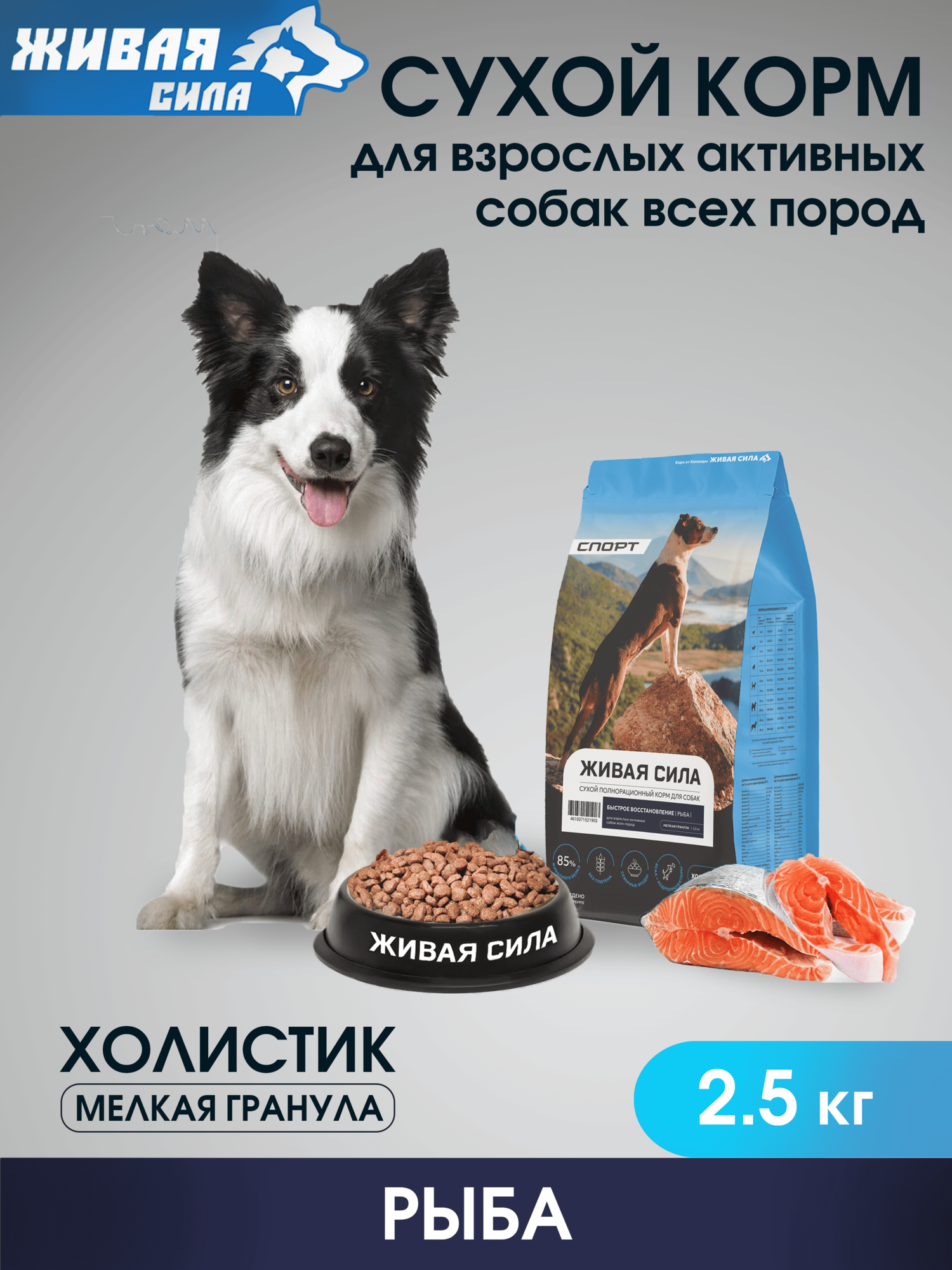 Живая Сила Спорт с рыбой (Живая Сила Океан) 2,5 кг мелкая гранула