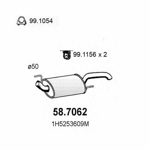Глушитель выхлопных газов конечный, ASSO 58.7062 (1 шт.)