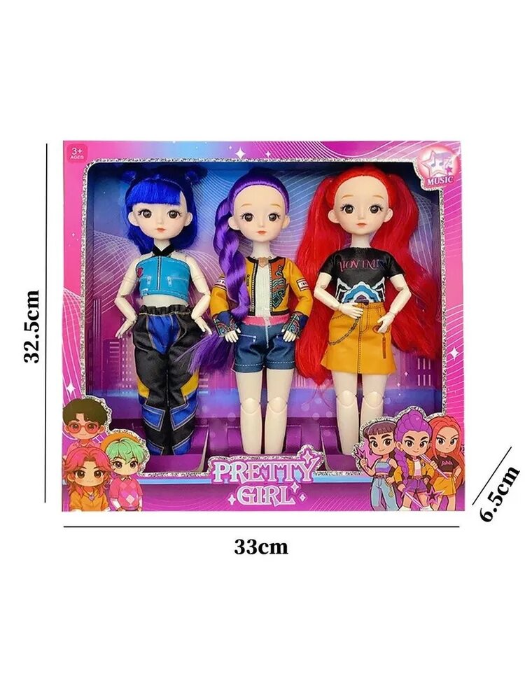 K-POP куклы Demon Hunters, Lumie, Milla, Zoe, 12 дюймов, виниловые коллекционные куклы с LED-подсветкой и музыкой (набор 3 шт)