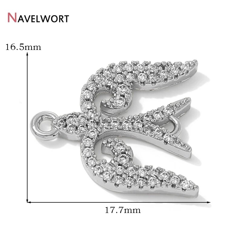 Позолоченные латунные подвески-коннекторы «Летящая ласточка» NAVELWORT 2 pieces, Rhodium plated