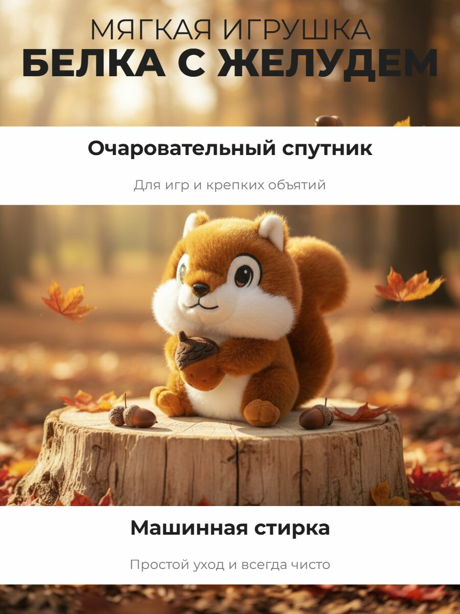 Мягкая игрушка - Белка Белка с жёлудем. 24см