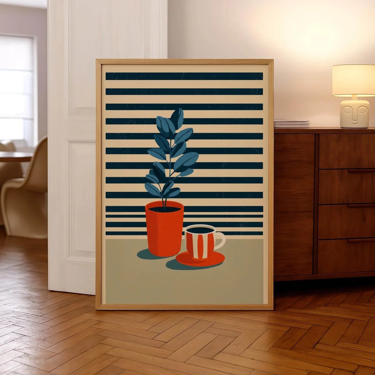 Винтажный кофейный полосатый принт на холсте Синий, VA599-C, 40x60cm-unframed